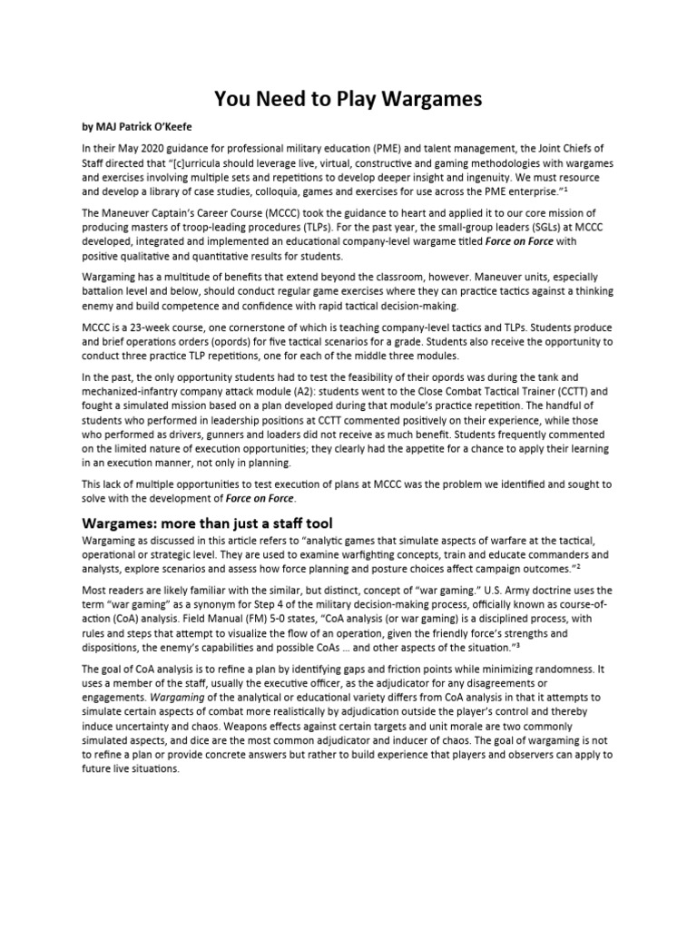 Military Wargaming Benefits and Implementation | PDF | Division (Military) | Brigade