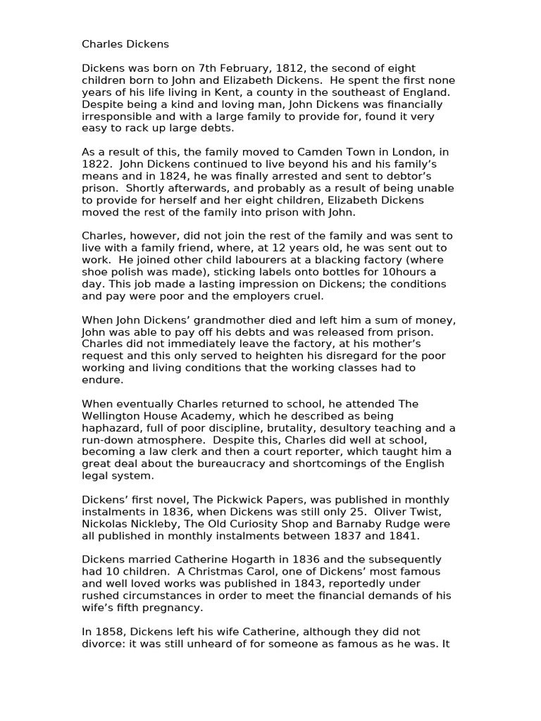 DICKENS BIOGRAPHY | PDF | Charles Dickens | Victorian Literature