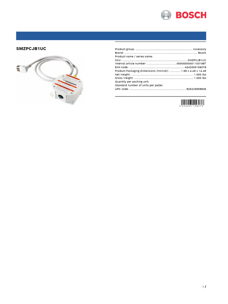 Bosch Dishwasher Accessory - Junction Box - Specs | PDF