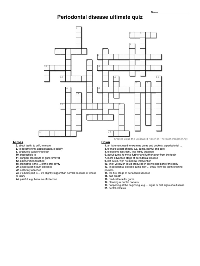 Periodontal Disease Crossword | PDF | Periodontology | Health Sciences