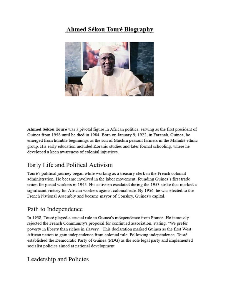 Ahmed Sékou Touré: Guinea's First President | PDF | Guinea | Political ...