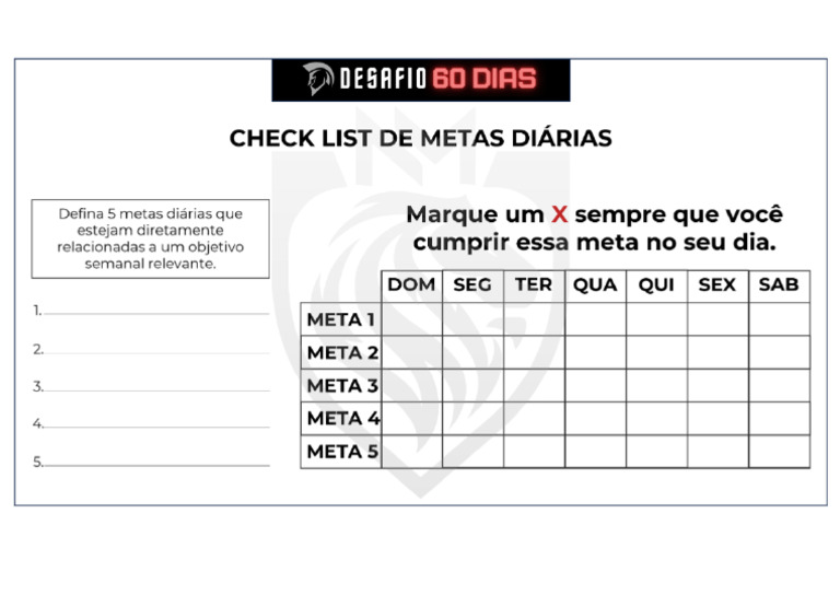 CHECK LIST DE METAS DIÁRIAS | PDF