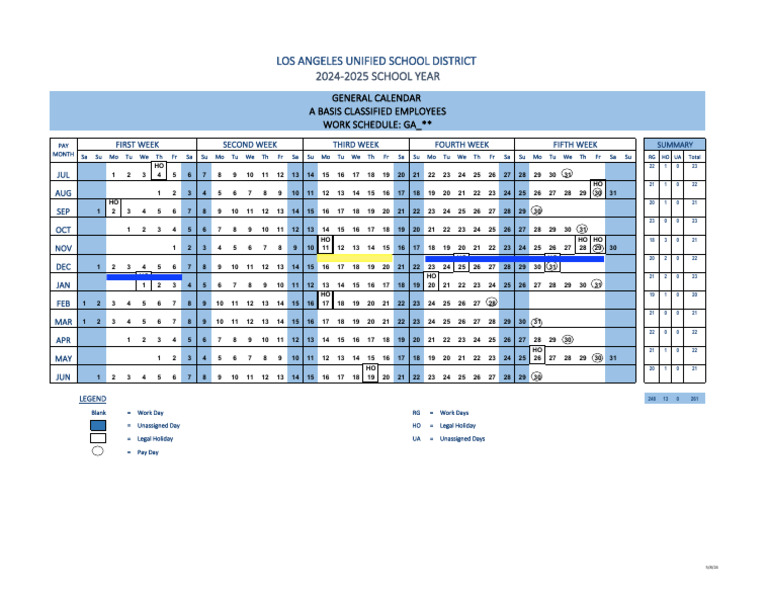LAUSD 2024-2025 Classified Calendar | PDF