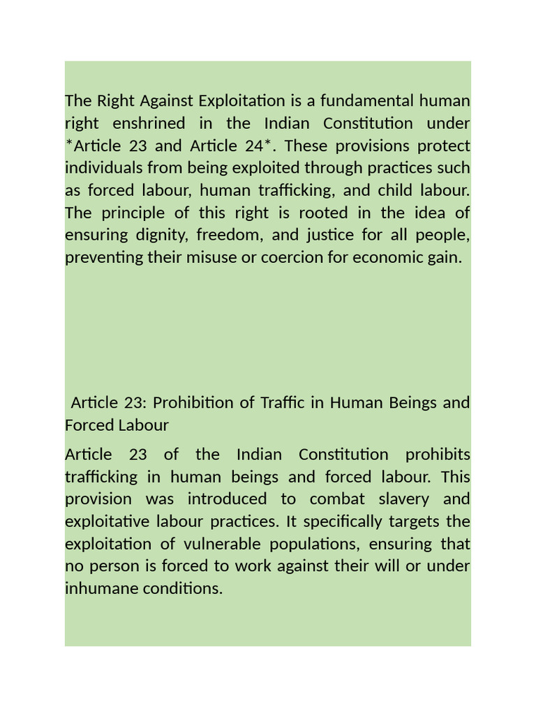 Right Against Exploitation in India | PDF | Human Trafficking | Child ...
