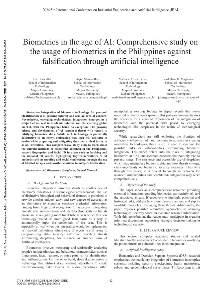 Biometrics in The Age of AI Comprehensive Study On The Usage of Biometrics in The Philippines ...