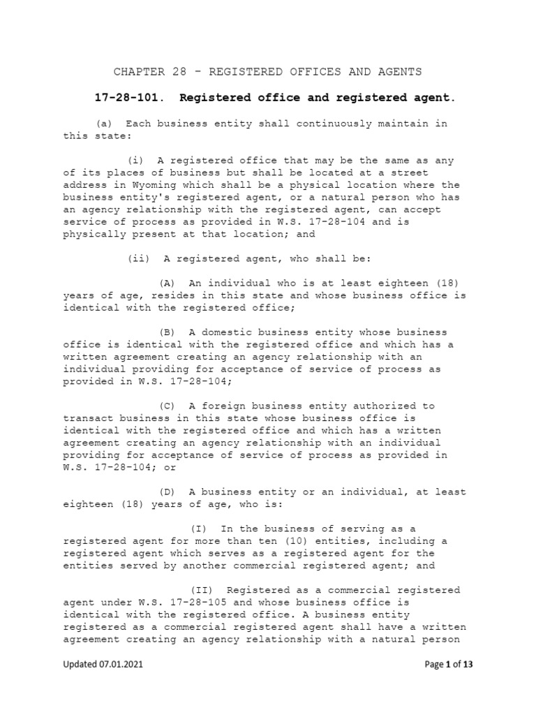 Registered Offices and Agents Act Chapter 28 | PDF | Registered Agent | Service Of Process