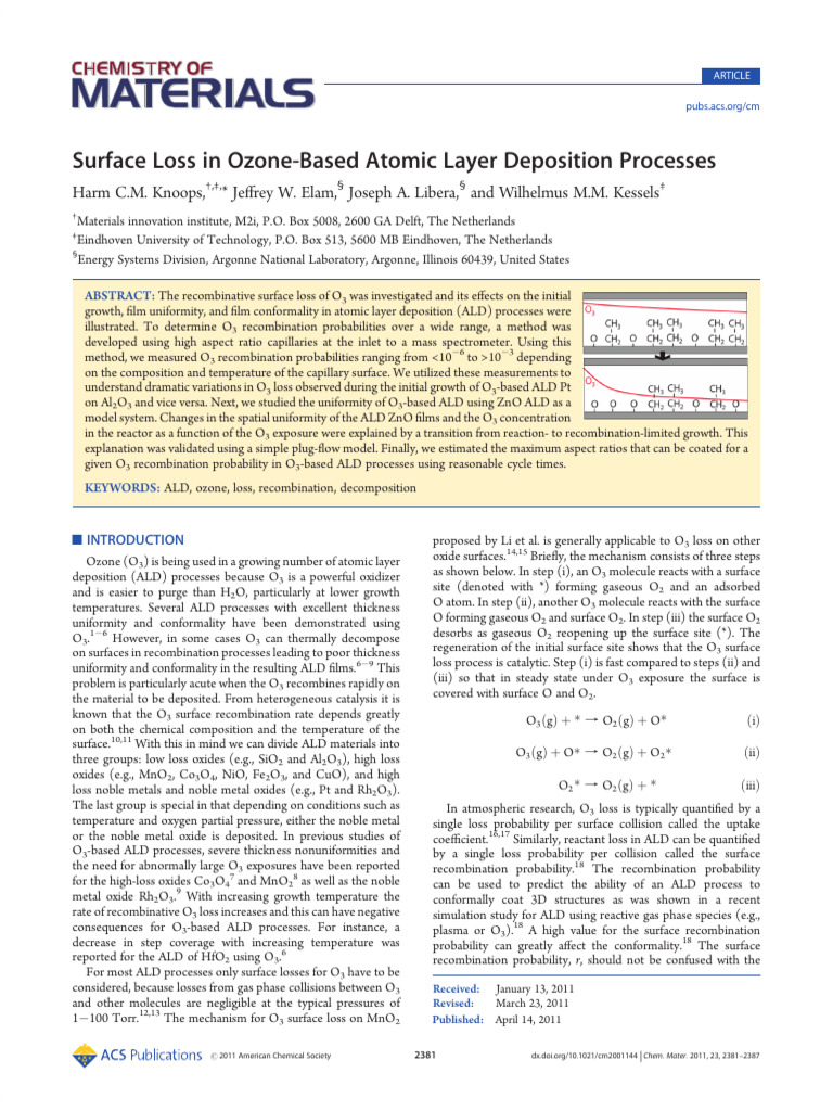 knoops-et-al-2011-surface-loss-in-ozone-based-atomic-layer-deposition-processes | PDF | Gases ...