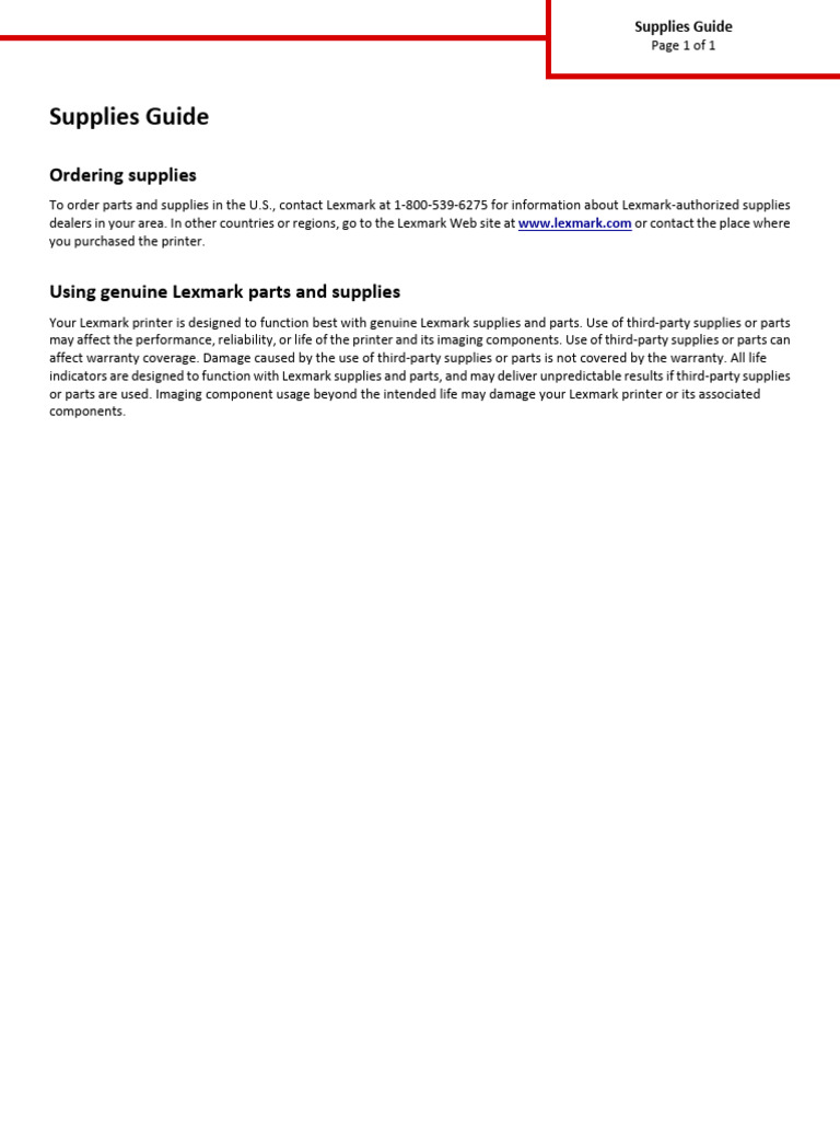Lexmark mx711 Supplies Guide | PDF