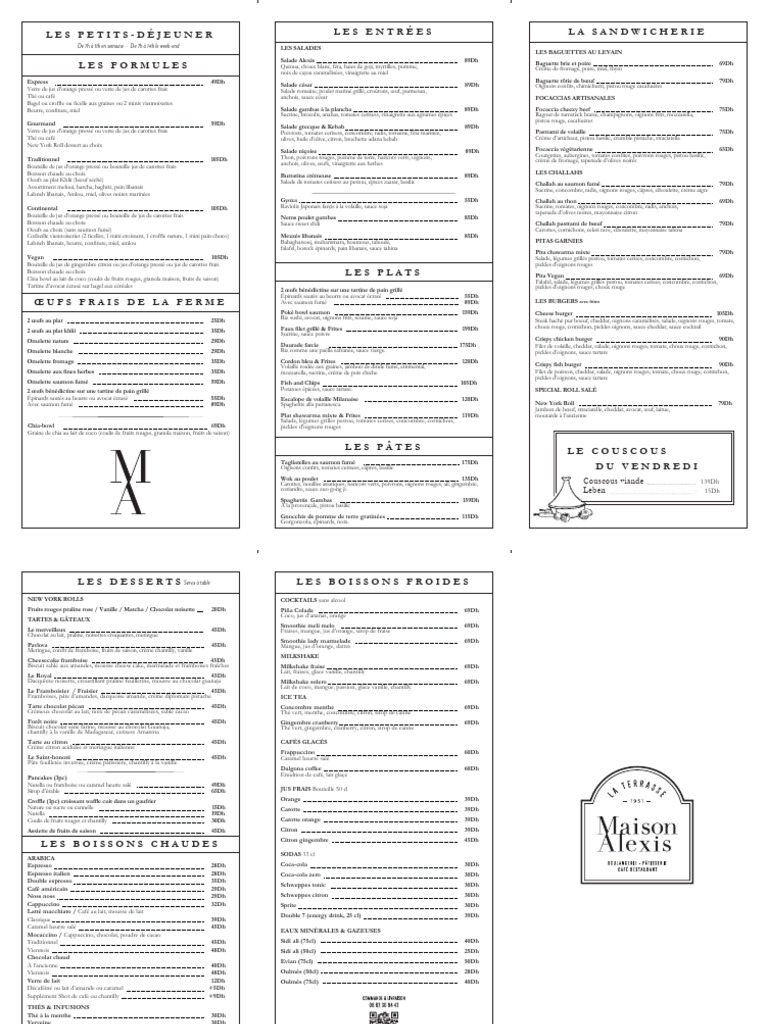Menu de la Maison Alexis à Casablanca | PDF | sauce | Crème fouettée