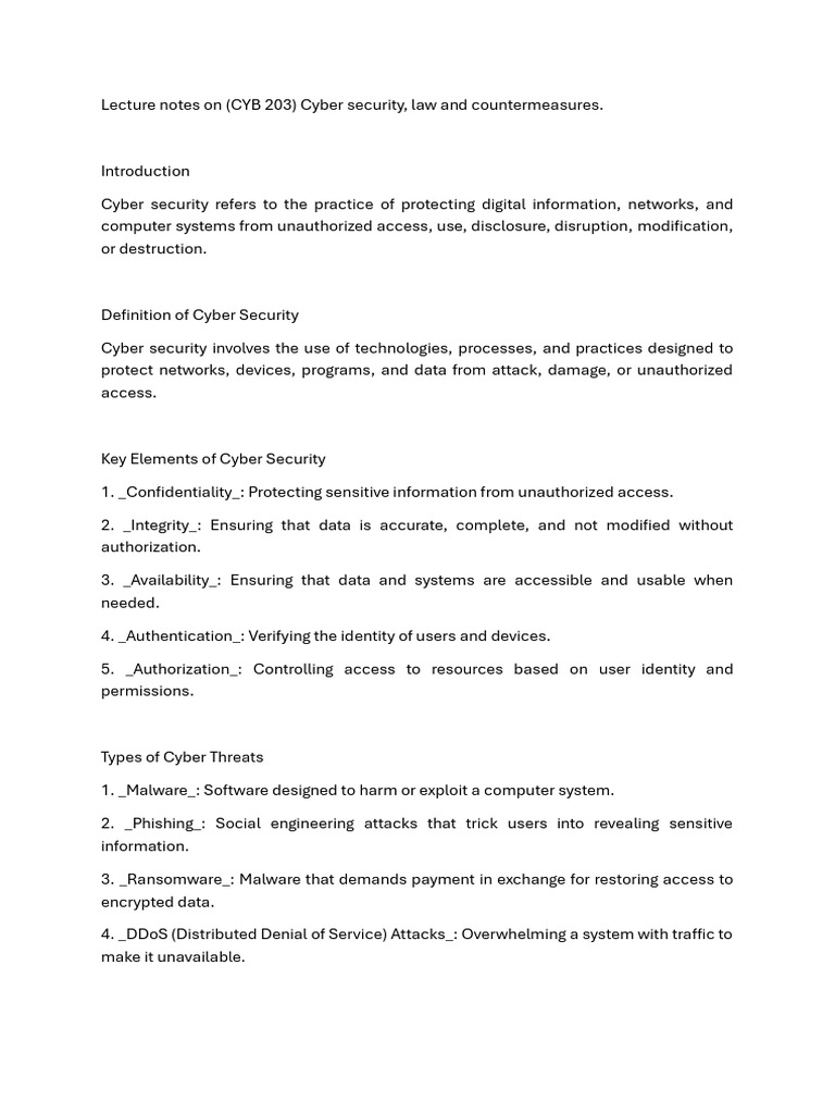 CYB 203 Lecture Note | PDF | Malware | Security