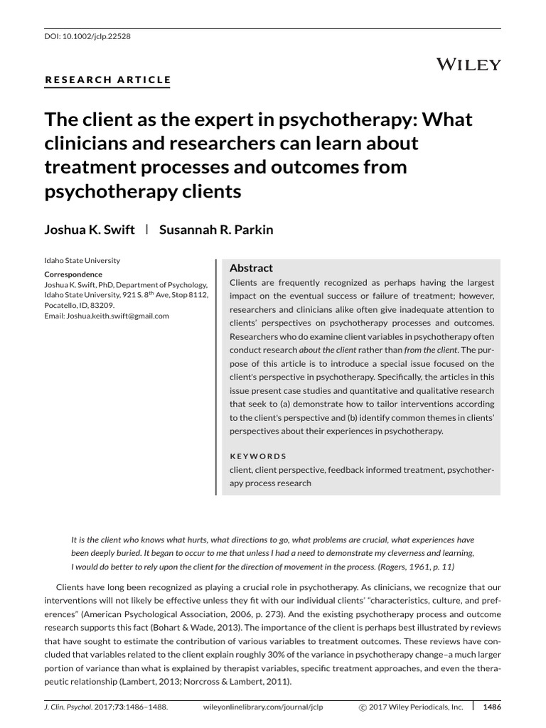 The Client As The Expert in Psychotherapy What Clinicians and ...