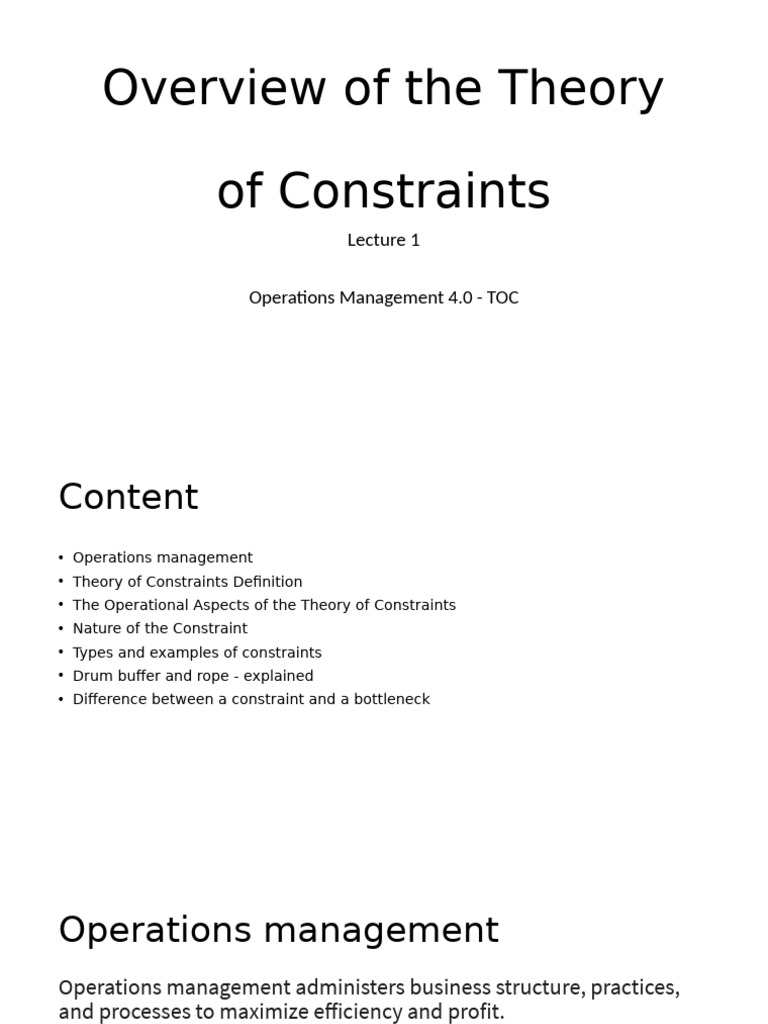 Lecture1 Overview of the Theory of Constraints | PDF | Business | Economies