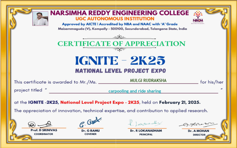 E-Certificate For Project Expo - 2K25 MULGI RUDRAKSHA - Reg | PDF
