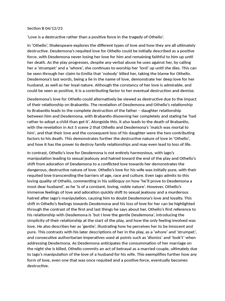 Destructive Love in Othello | PDF | Othello | Iago