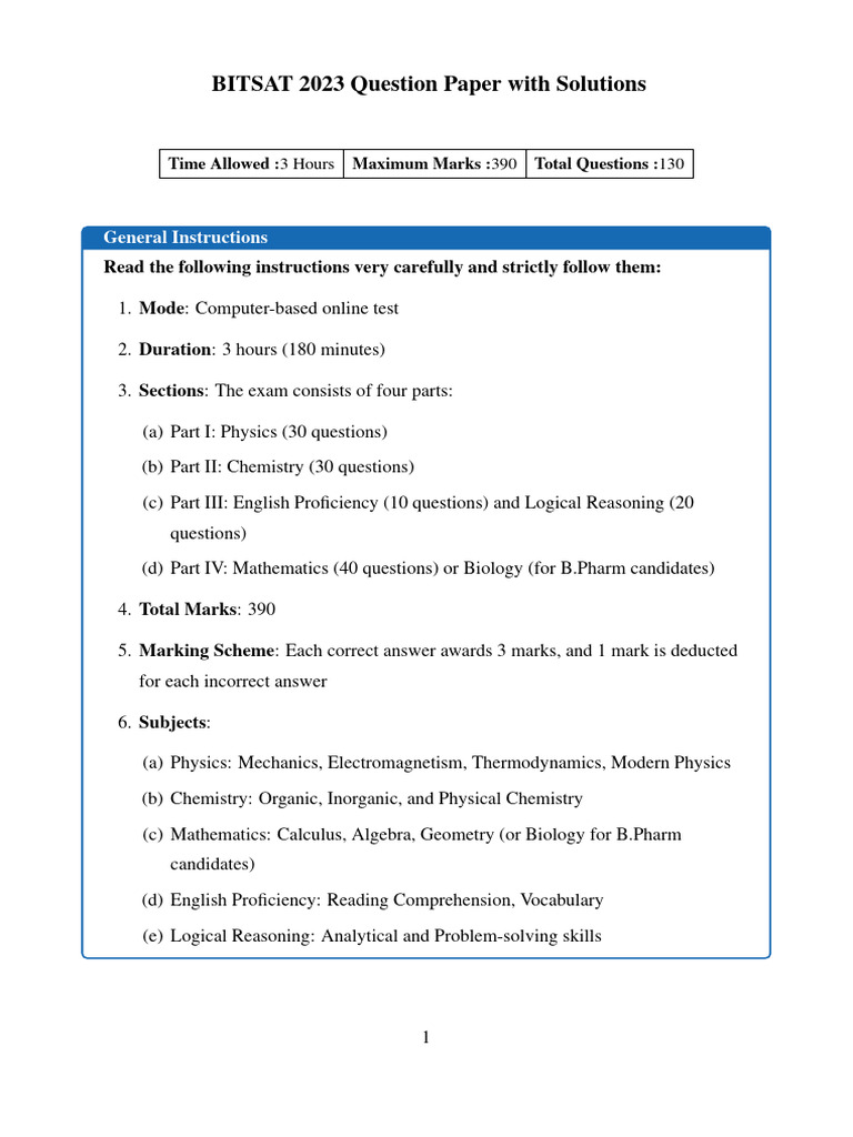 BITSAT 2023 Question Paper | PDF | Atomic Orbital | Ether