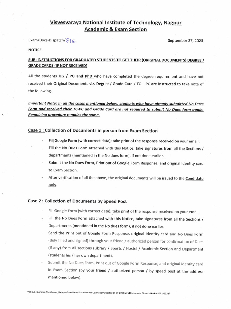 Original Documents Dispatch Notice Updated SEP 2023 | PDF