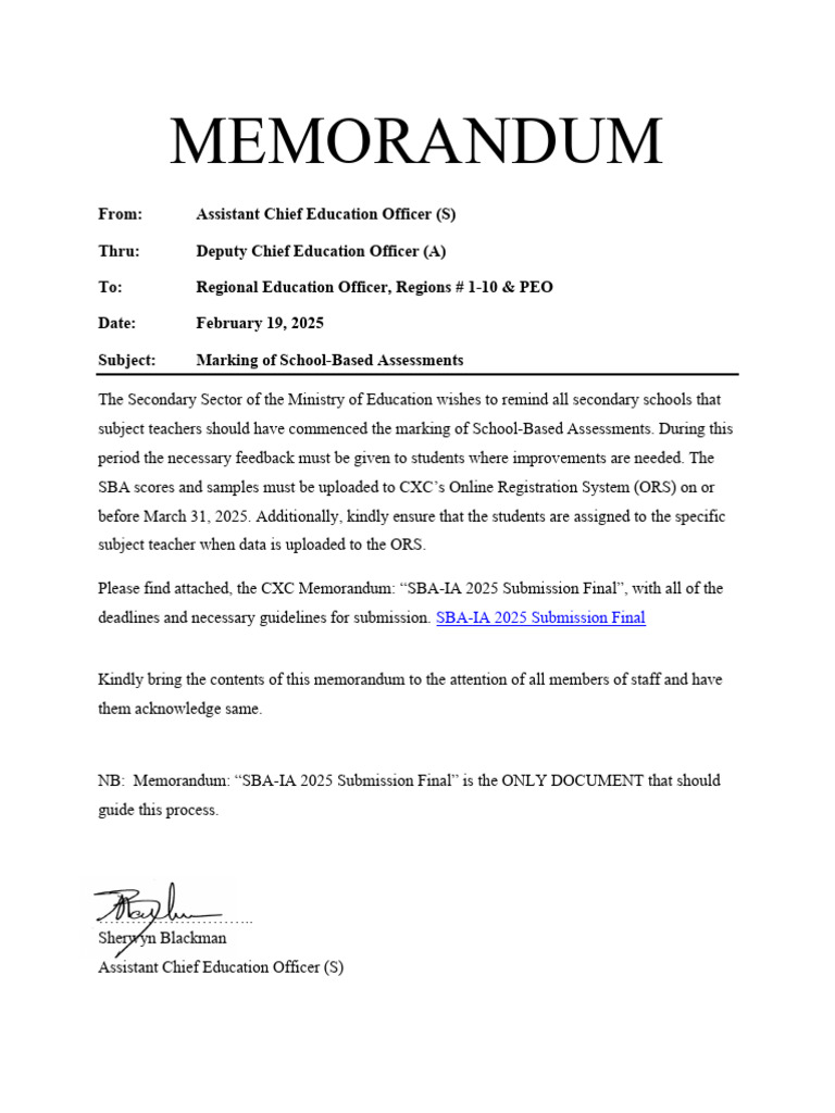 School-Based Assessments Marking Memo | PDF