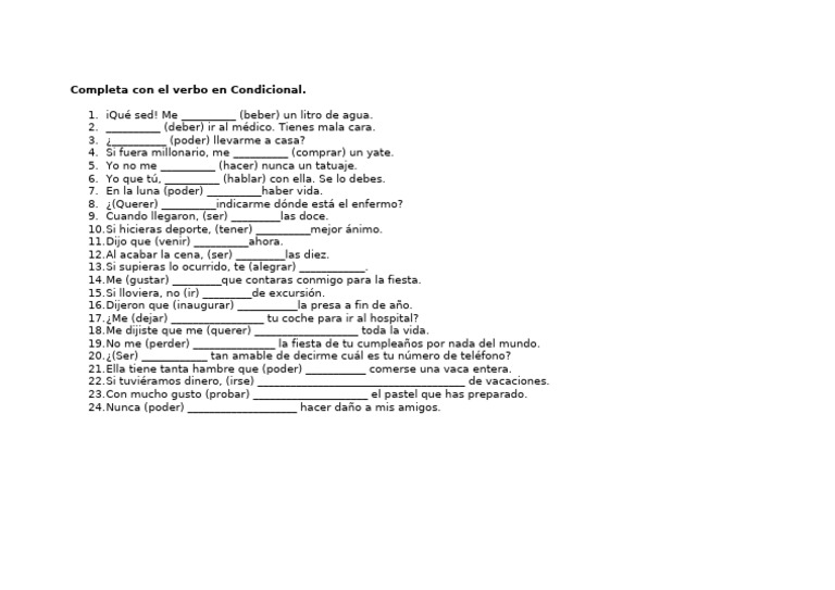 El Condicional Ejercicios de Gramatica Guias de Gramatica Hoja de - 74794 | PDF