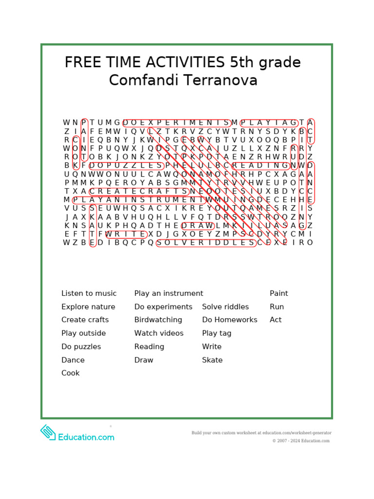 Free Time Activities 5TH Grade | PDF