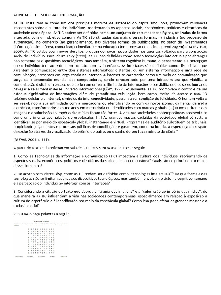 Impacto das TIC na Cultura Contemporânea | PDF | Tecnologia da ...