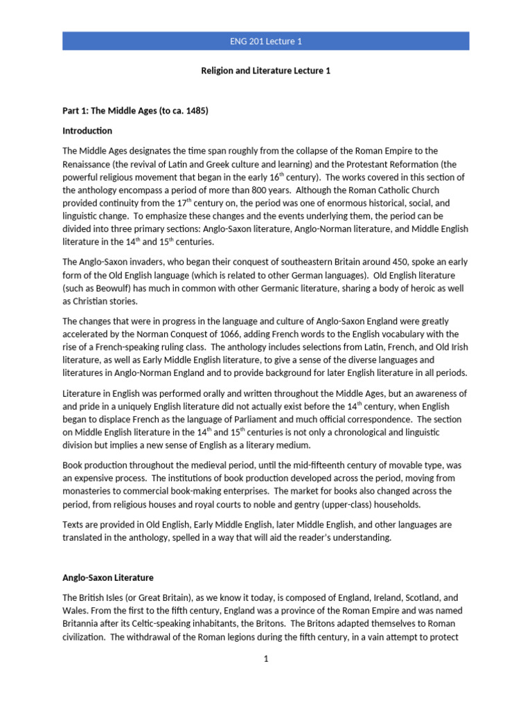 Middle Ages Literature Overview | PDF | Beowulf