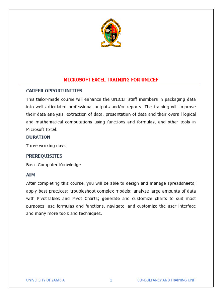 Microsoft Excel Course Outline | PDF | Microsoft Excel | Computing