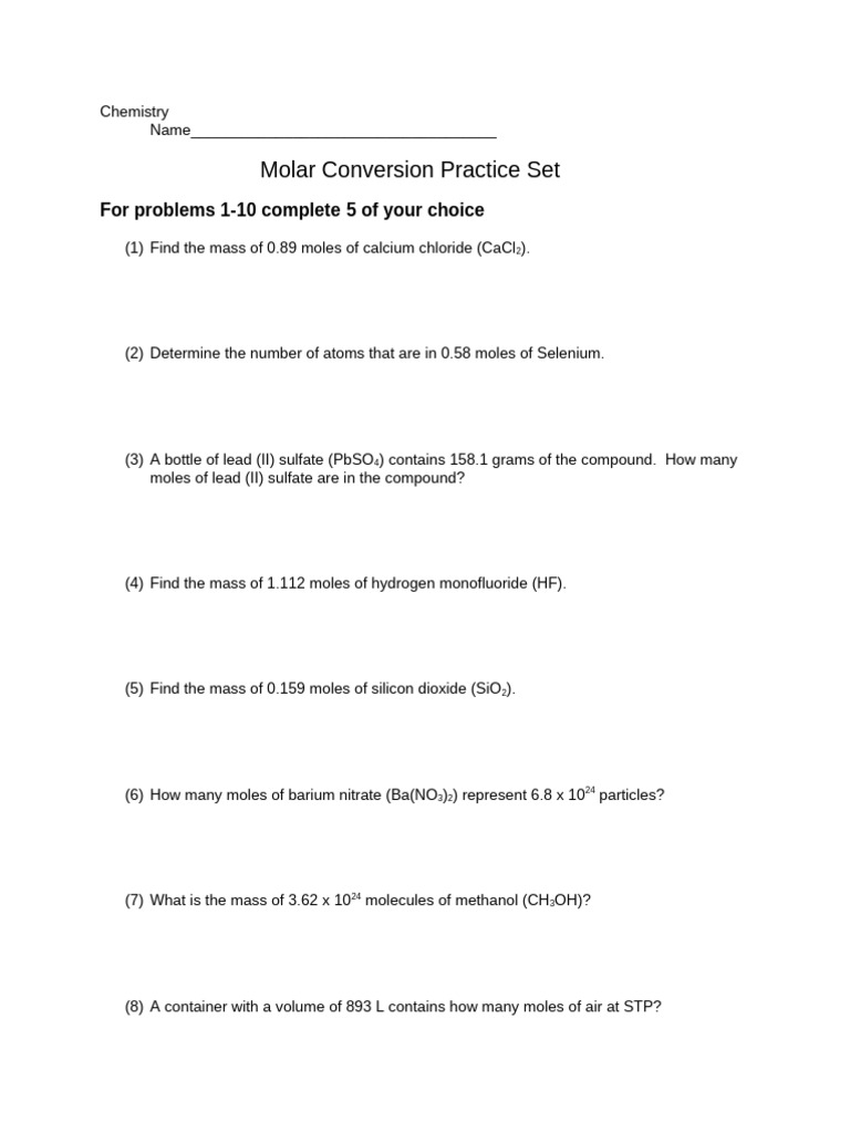 Molar Conversions Practice | PDF
