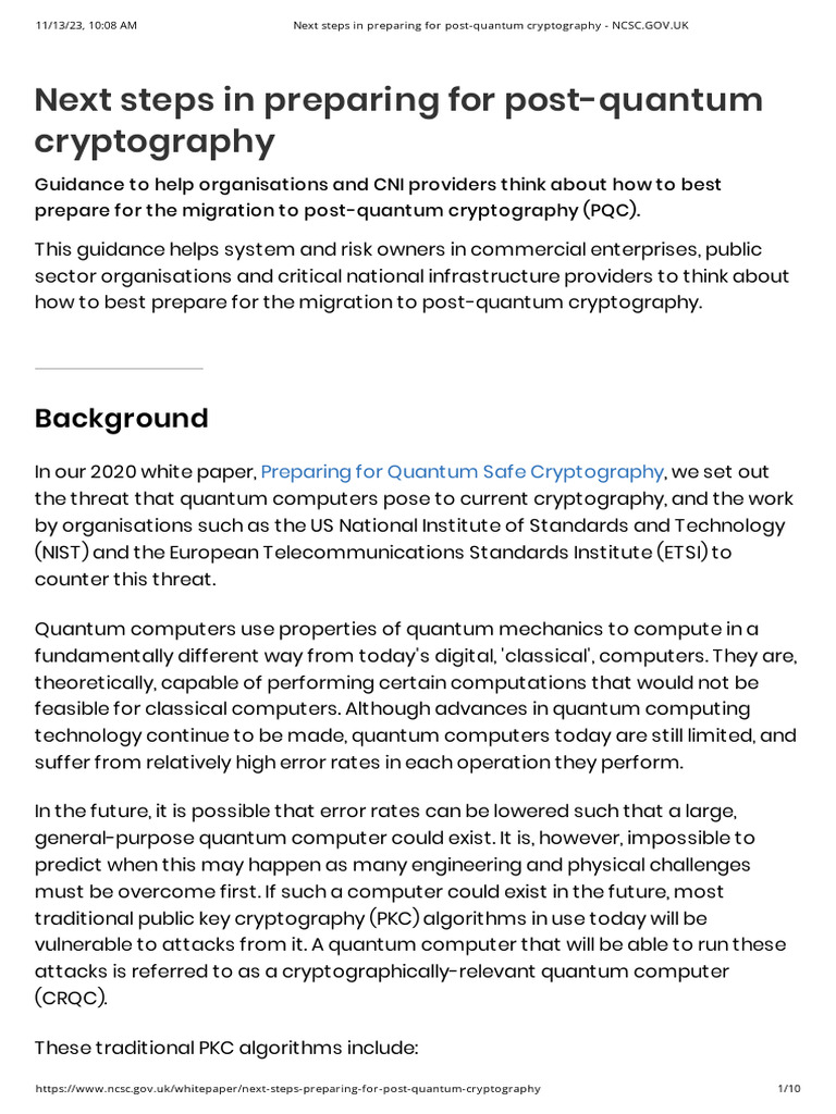 Next Steps Preparing for Post Quantum Cryptography | PDF | Cryptography | Key (Cryptography)