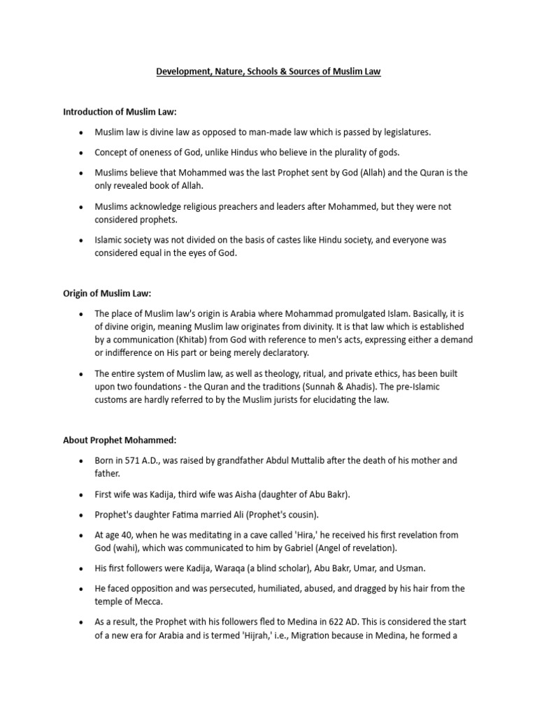 2 - Development, Nature, Schools & Sources of Muslim Law | PDF | Sharia ...