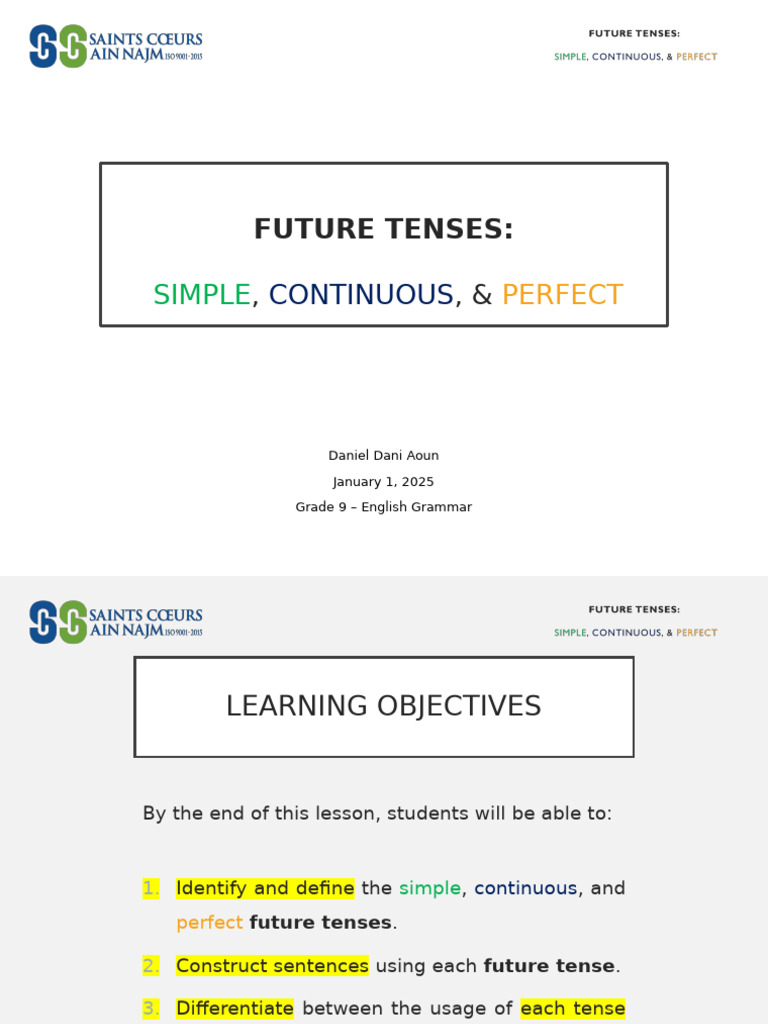Future Tenses: Simple, Continuous, Perfect | PDF | Verb | Linguistics