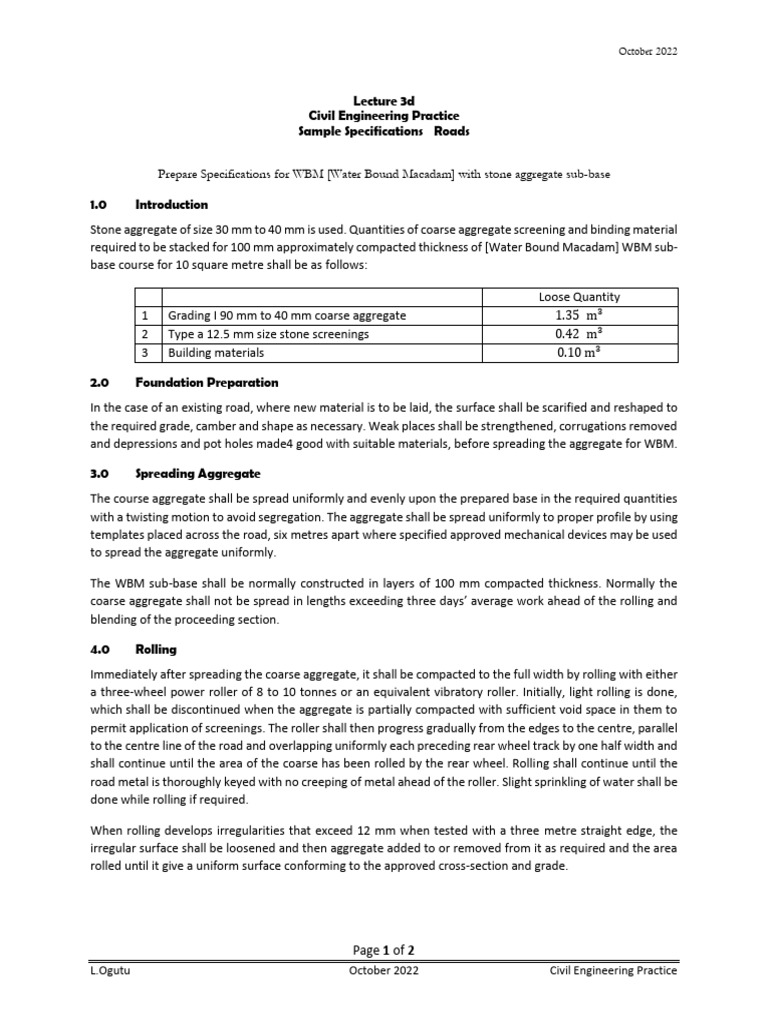 Lecture 3d - Specification - Roads - 15.10.2022 | PDF | Construction ...