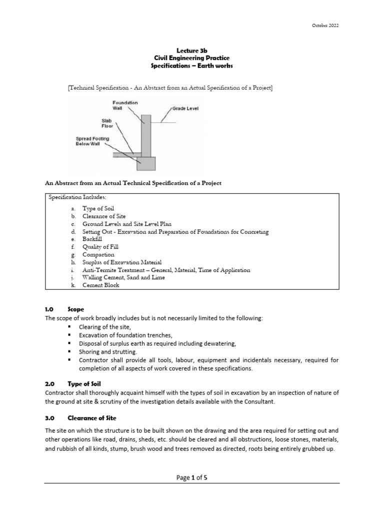 Lecture 3b - Specification - Earth Works - 15.10.2022 | PDF | Mortar (Masonry) | Building ...