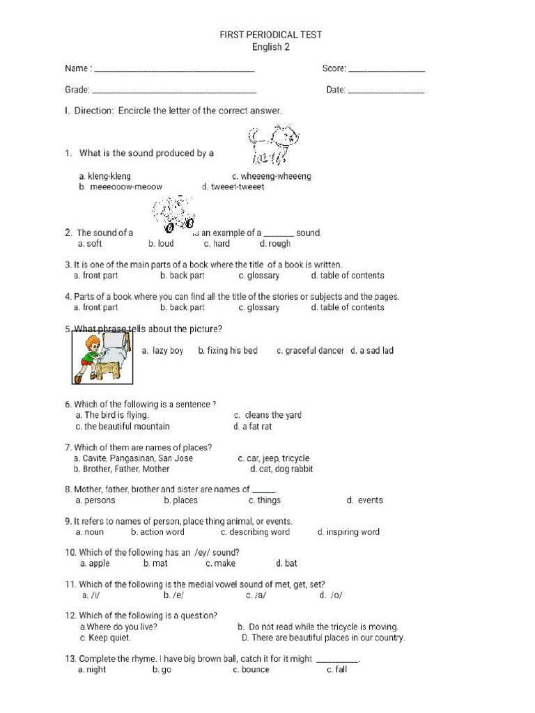 Grade 2-English Exam 1st Quarter | PDF