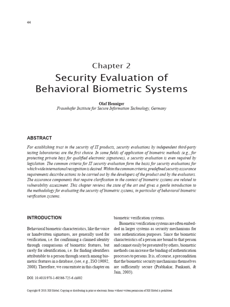 Ch2 Security Evaluation of Behavioral Biometric Systems | PDF | Biometrics | Computer Security