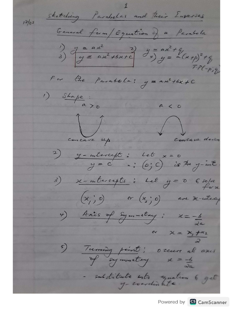Sketching Parabolas & Their Inverses-1 | PDF