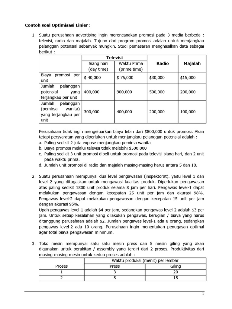 0424 Soal Latihan Pemodelan Optimisasi | PDF