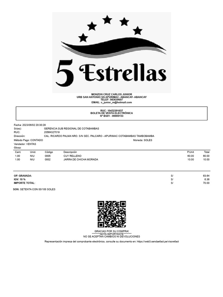 Boleta de Venta Electrónica - Abancay | PDF