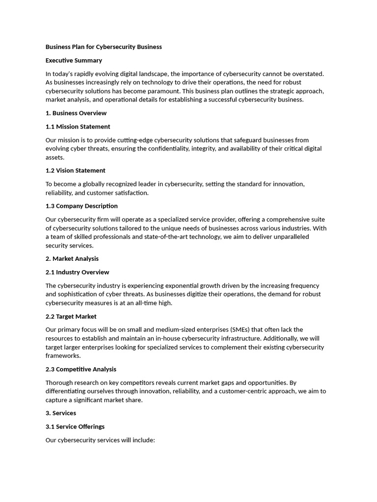 Cybersecurity Business Plan Overview | PDF | Computer Security | Security