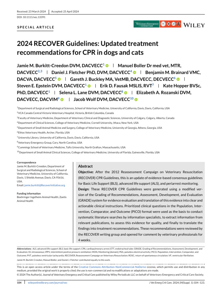 2024 RECOVER CPR Guidelines for Pets | PDF | Cardiopulmonary ...