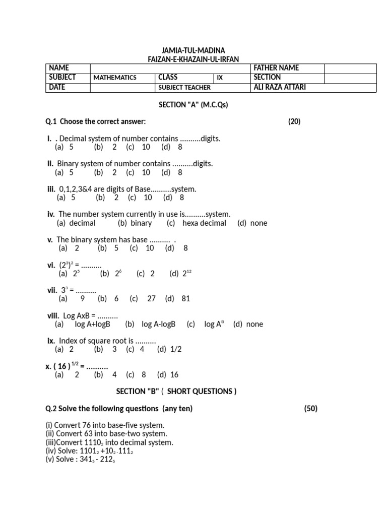 CLASS (IX) Mathematics | PDF