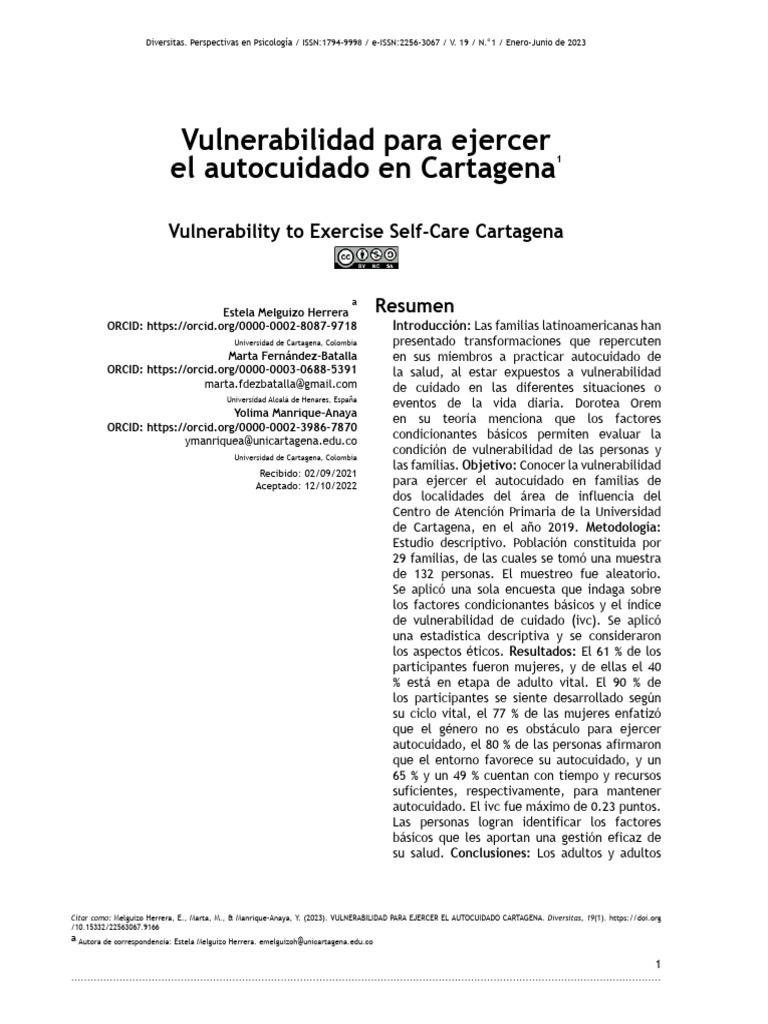 Vulnerabilidad para Ejercer El Autocuidado | PDF | Sicología | Adultos