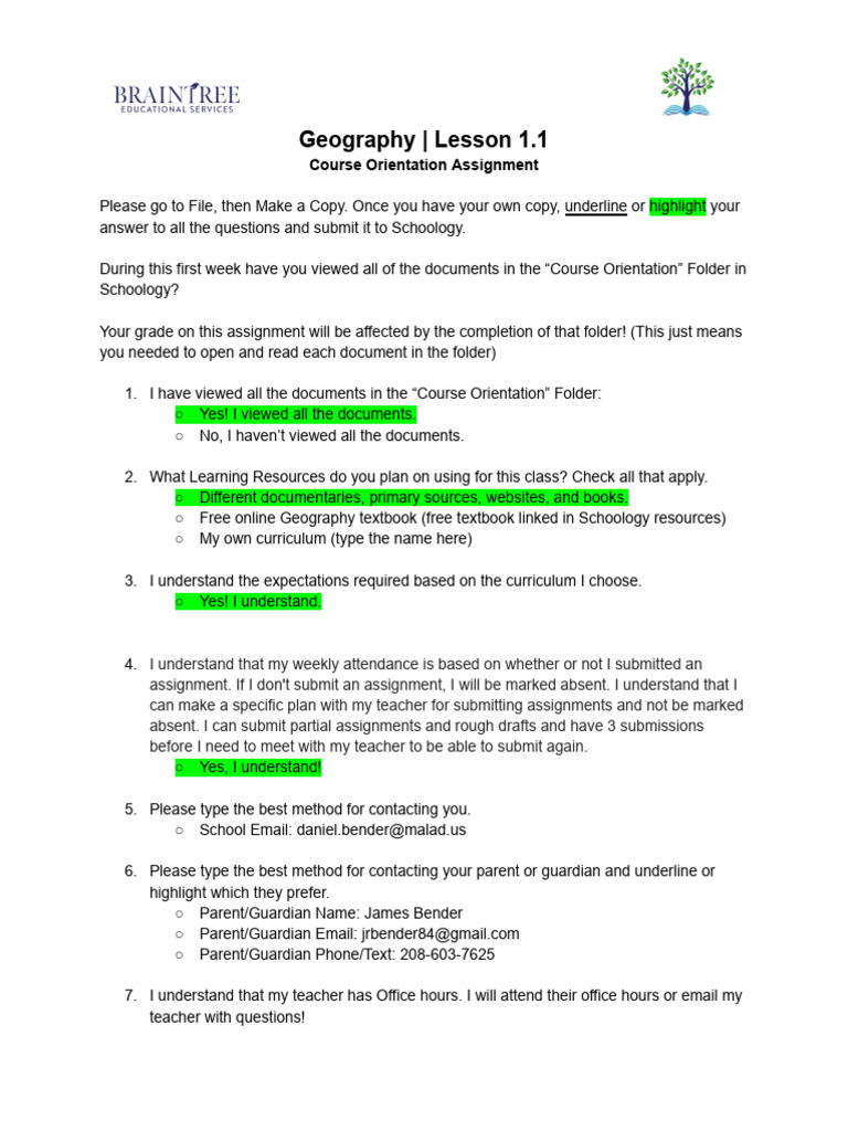 Geography - 1.1 - Course Orientation Assignment | PDF