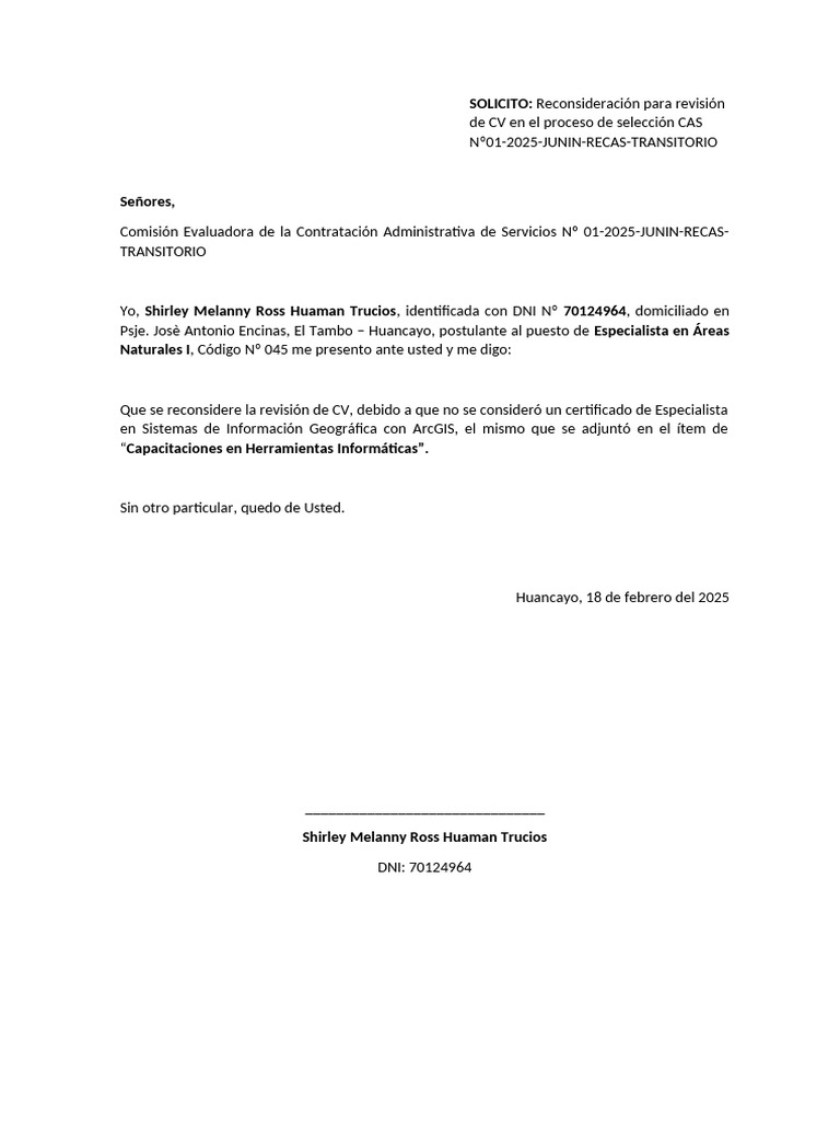 Reconsideración CV Proceso CAS 2025 | PDF