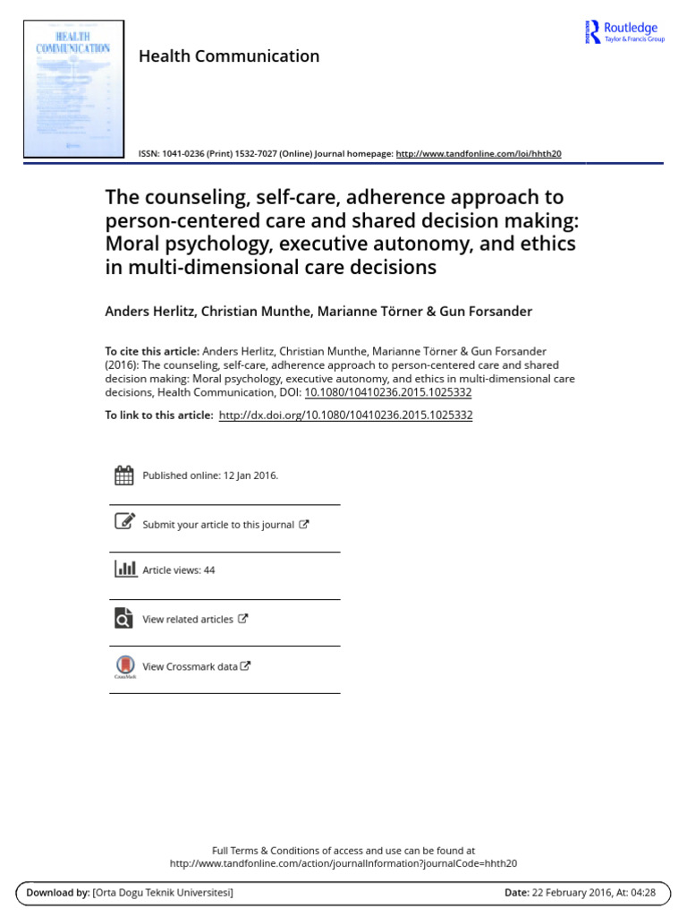Counseling, Self-Care, Adherence Approach | PDF | Autonomy | Rationality