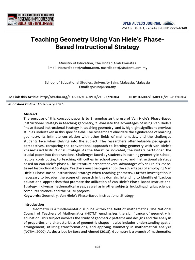 Teaching Geometry Using Van Hieles Phase Based Instructional Strategy ...