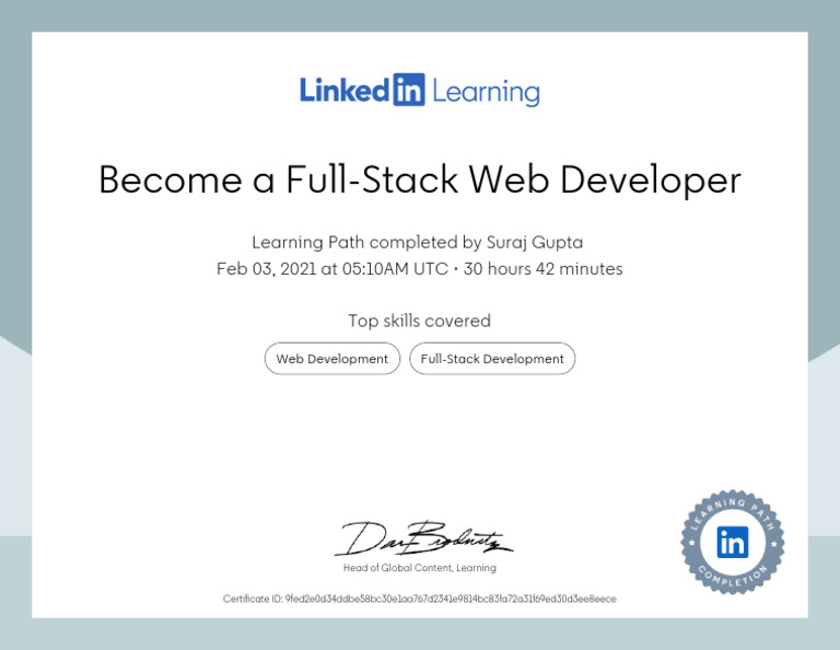 CertificateOfCompletion - Become A FullStack Web Developer | PDF