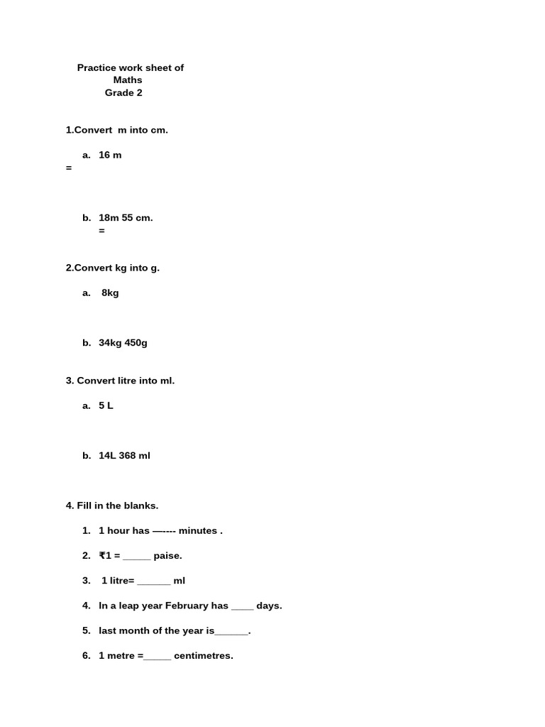 Grade 2 Maths Practice Worksheet | PDF