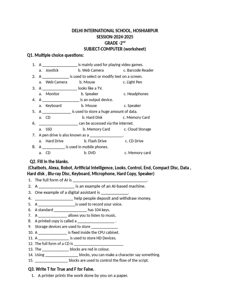 Grade 2 WORKSHEET | PDF | Computer Data Storage | Usb Flash Drive