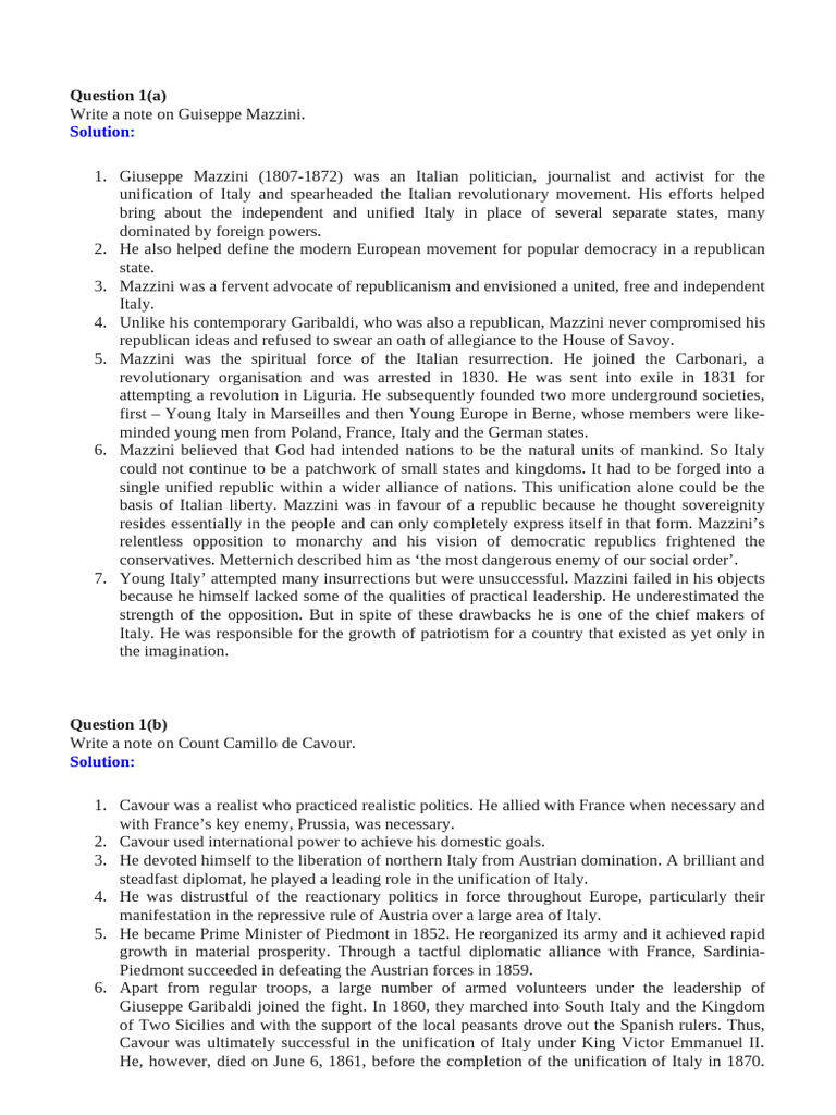 Giuseppe Mazzini and Italian Unification | PDF | German Empire ...