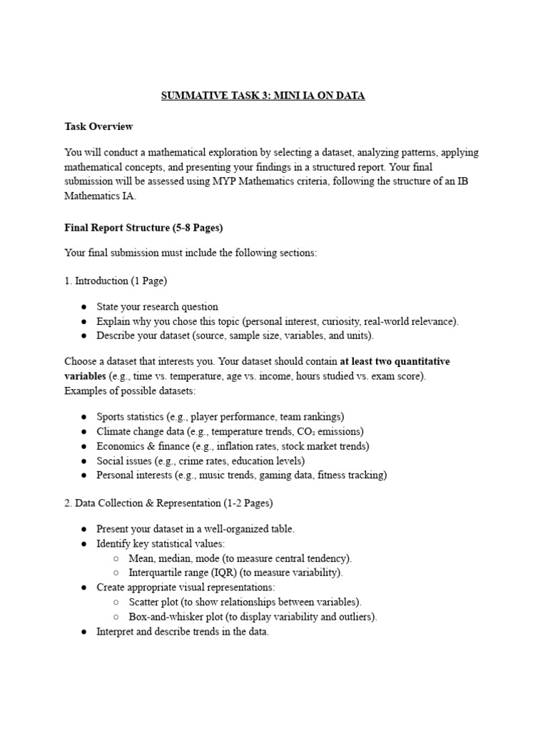 MYP Mathematics Mini IA Report | PDF | Mathematics | Data